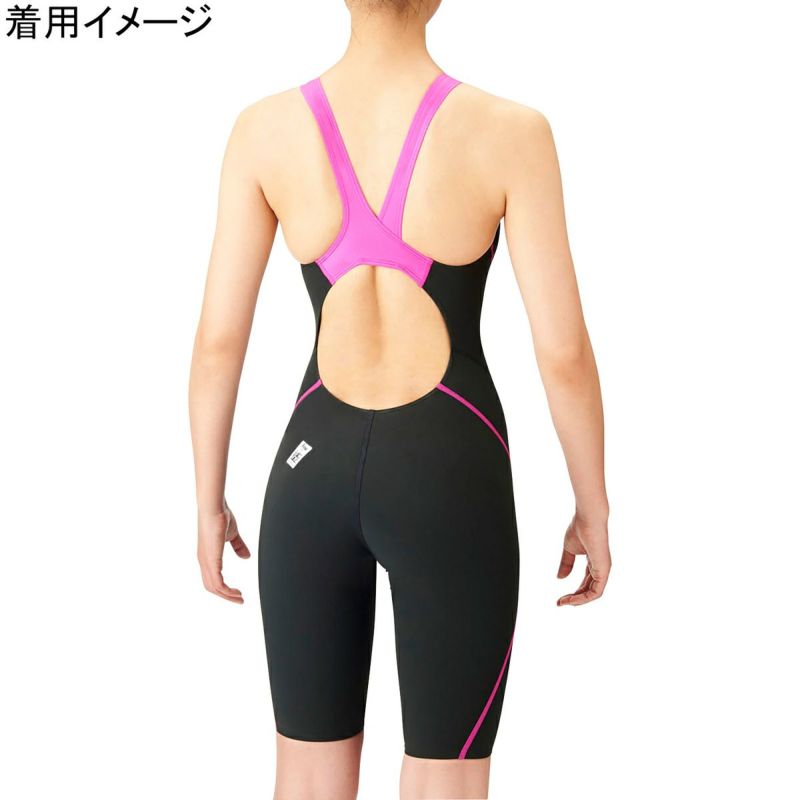 ハーフスパッツオープンバック レディース 競泳水着 ブラック×ブラック